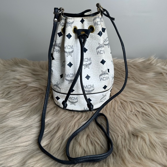 MCM | Bags | Authentic Mcm Monogram White Visetos Bucket Bag | Poshmark